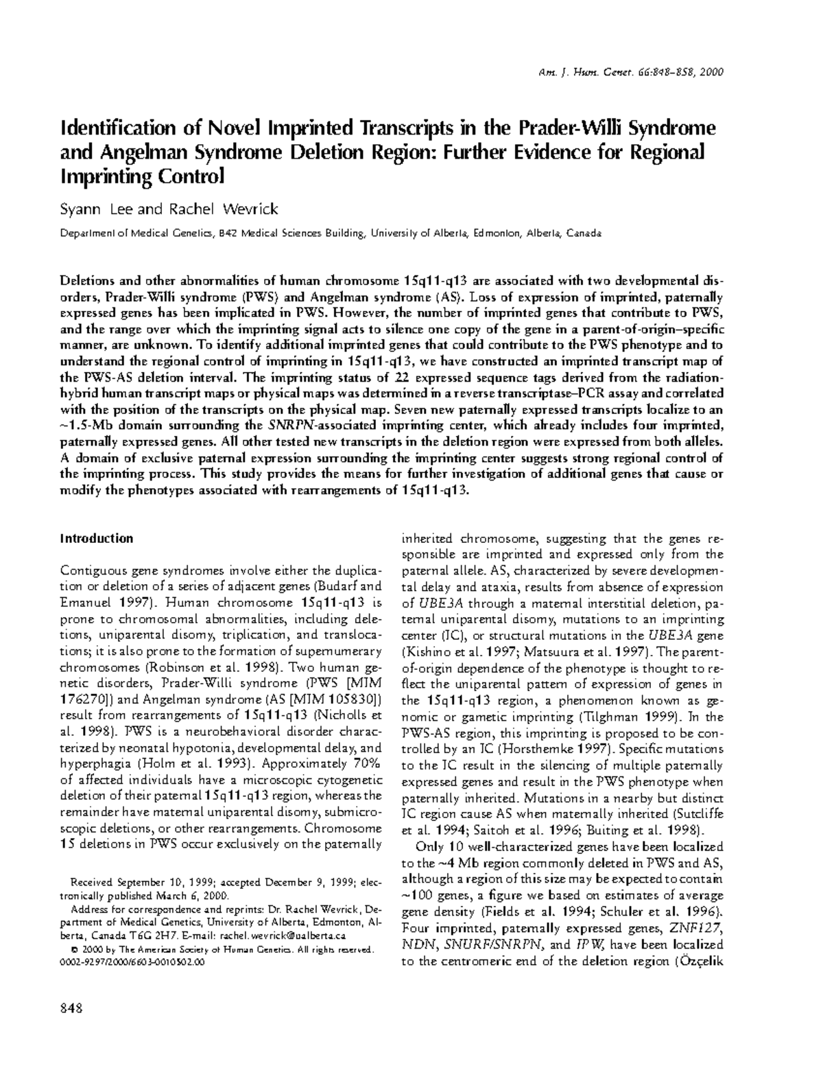 PIIS0002929707640130 - Am. J. Hum. Genet. 66:848–858, 2000 848 ...