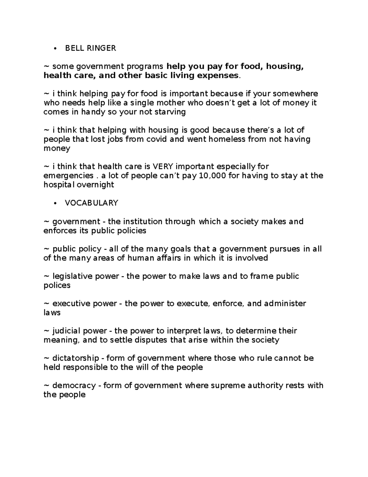 Document - assignment - BELL RINGER ~ some government programs help you ...