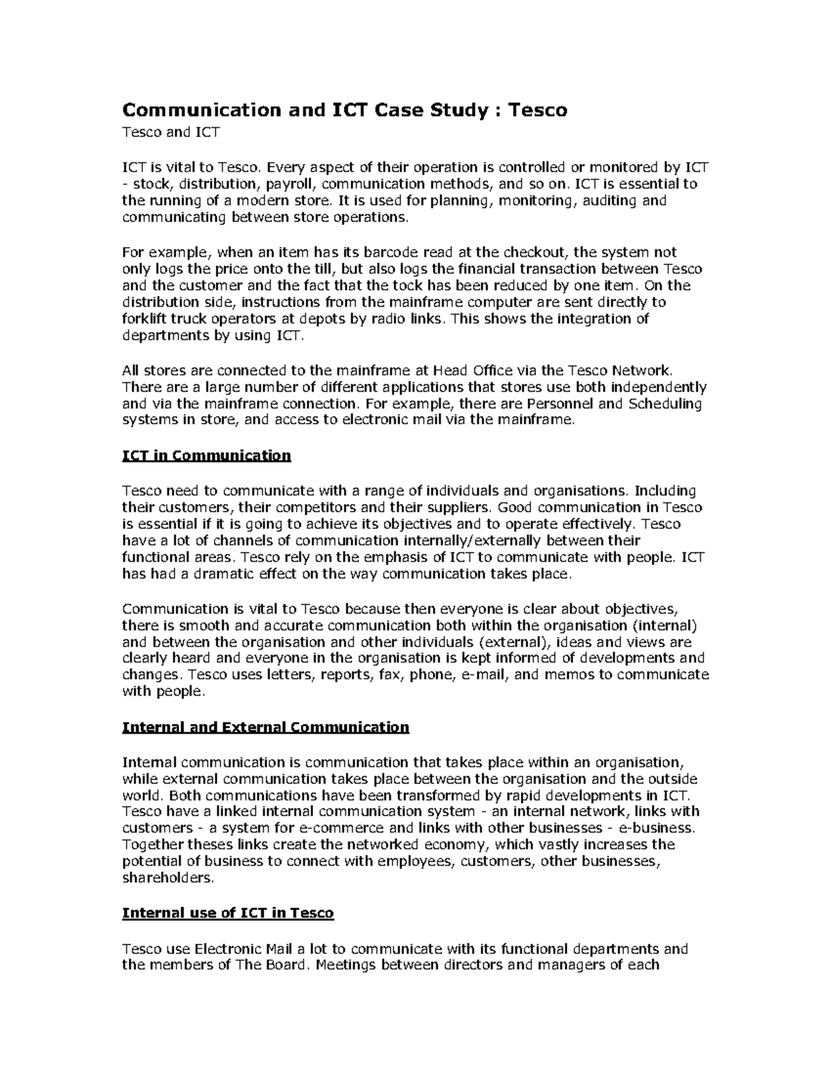 Communication-and-ICT-Case-Study-Tesco - &RPPXQLFDWLRQ DQG ,&7 &DVH ...
