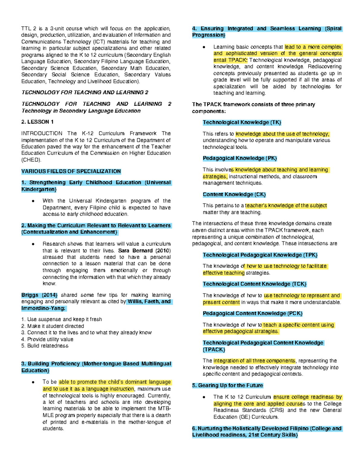 TTL2-WEEK-1-5- Reviewer - TTL 2 is a 3-unit course which will focus on the application, design ...