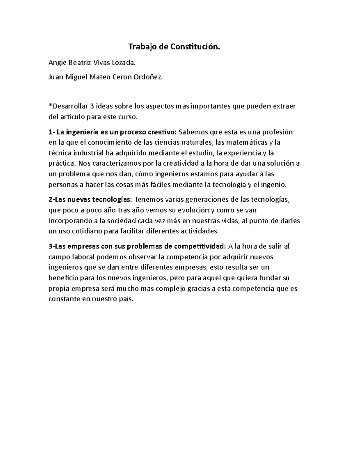 Trabajo de Constitución - Angie Beatriz Vivas Lozada. Juan Miguel Mateo Ceron Ordoñez ...