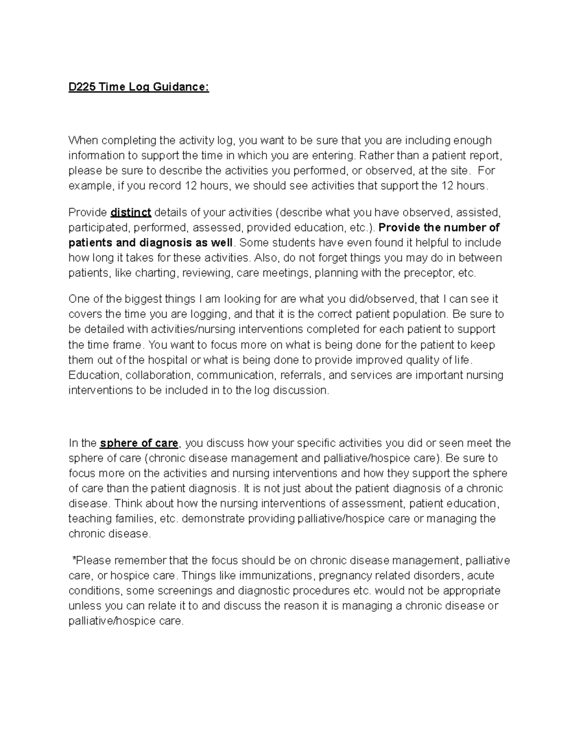 D225 time log guidance - Learning guide - D225 Time Log Guidance: When ...