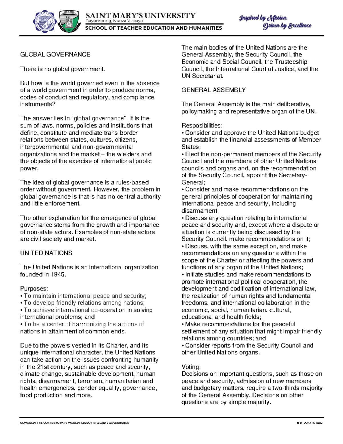 4 Outline Global Governance - GLOBAL GOVERNANCE There is no global ...