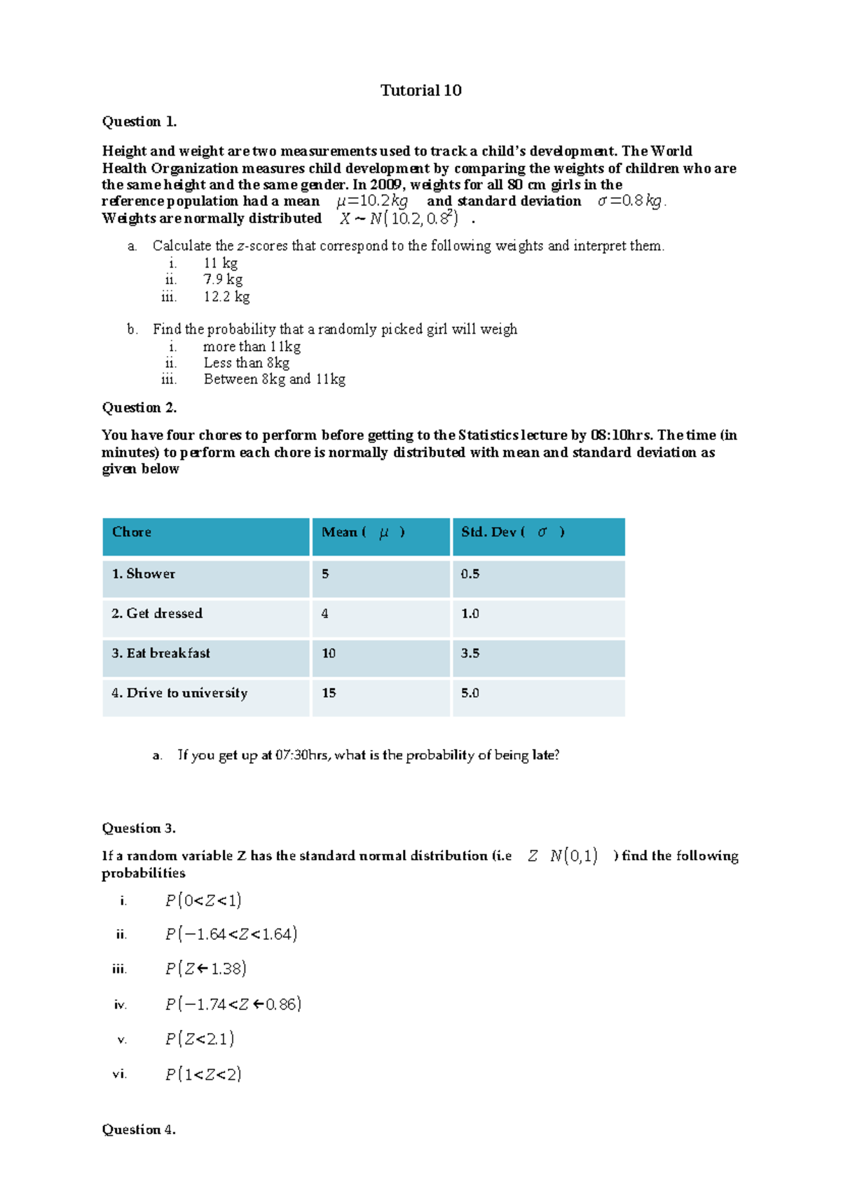 NORMAL DISTRIBUTION - Tutorial 10 Question 1. Height and weight are two ...