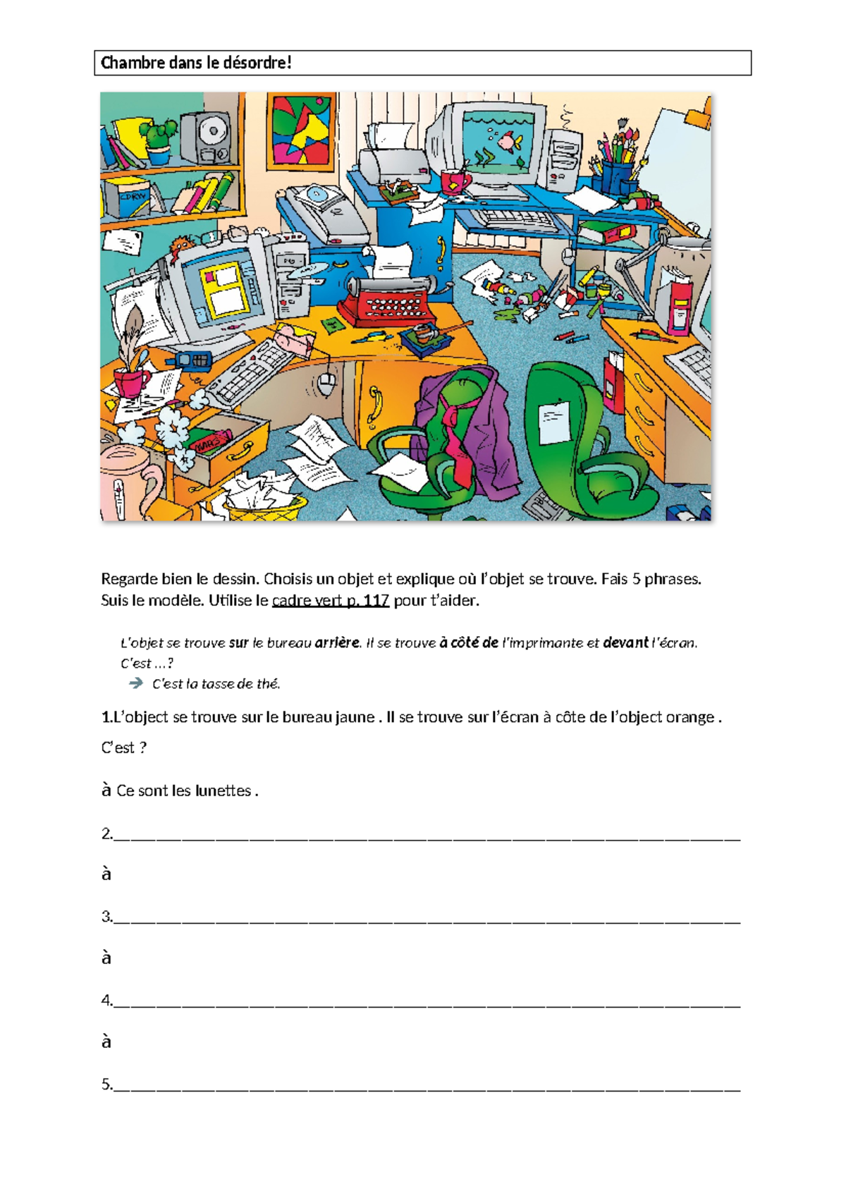 Exercice - prépositions - chambre dans le désordre - Chambre dans le ...