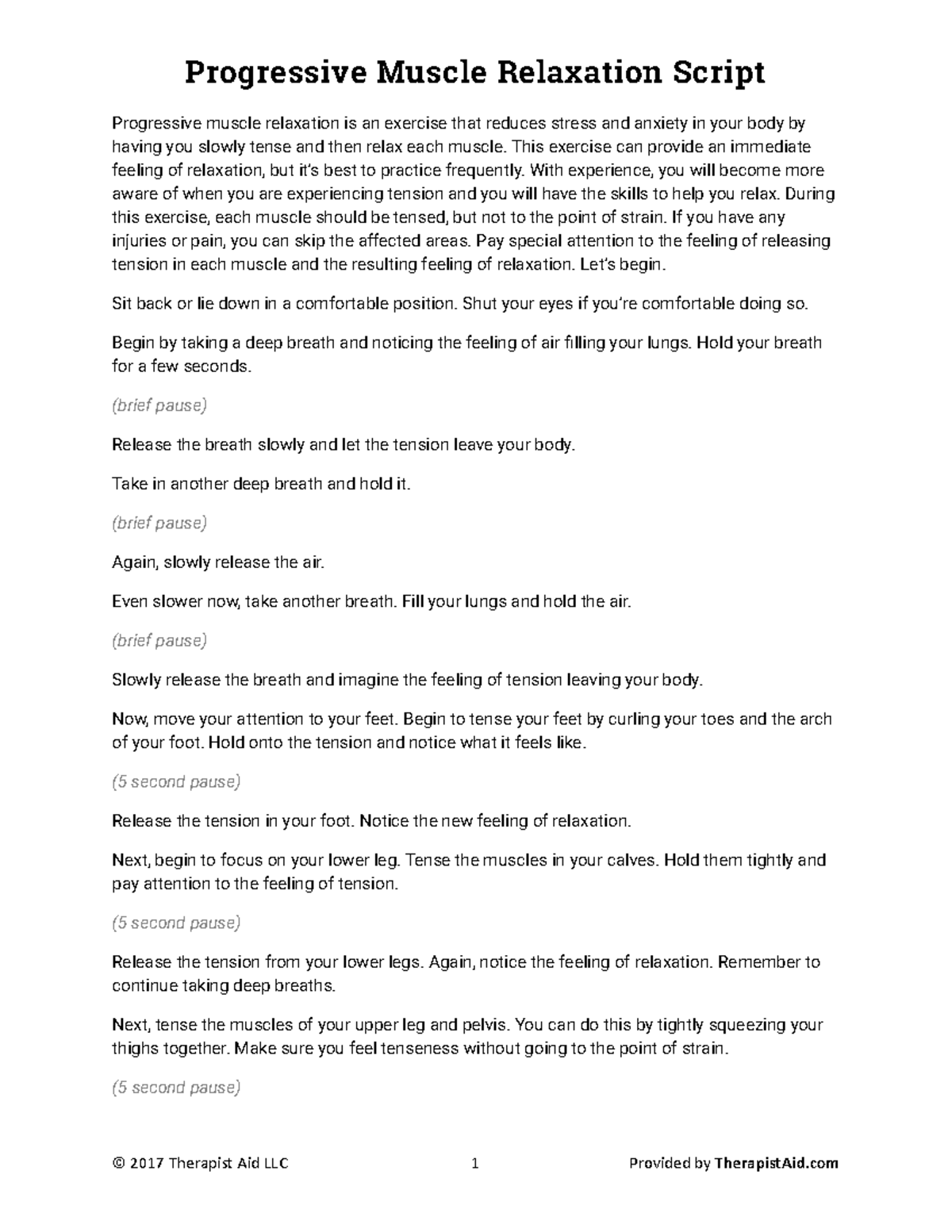 Progressive muscle relaxation script - Progressive Muscle Relaxation ...