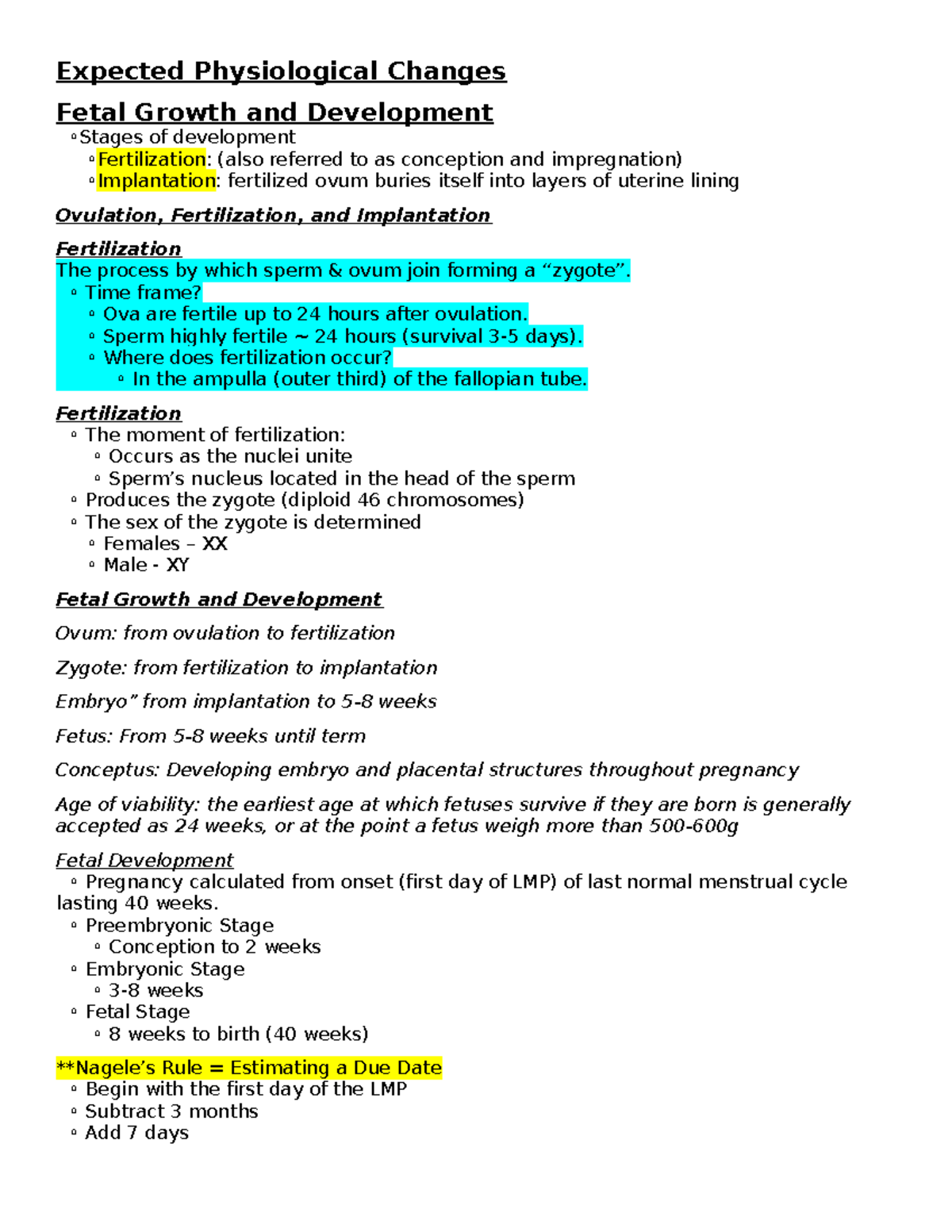 Maternal Infant Test 1 - PowerPoints - Expected Physiological Changes ...