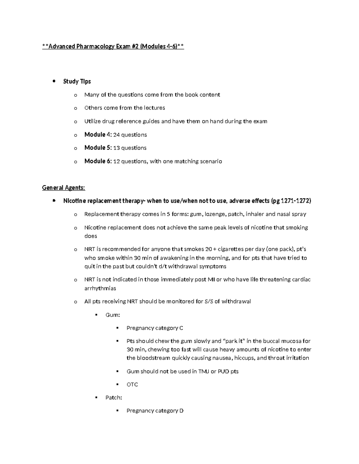 Phar 2 adv study guide - Advanced Pharmacology Exam #2 (Modules 4-6 ...