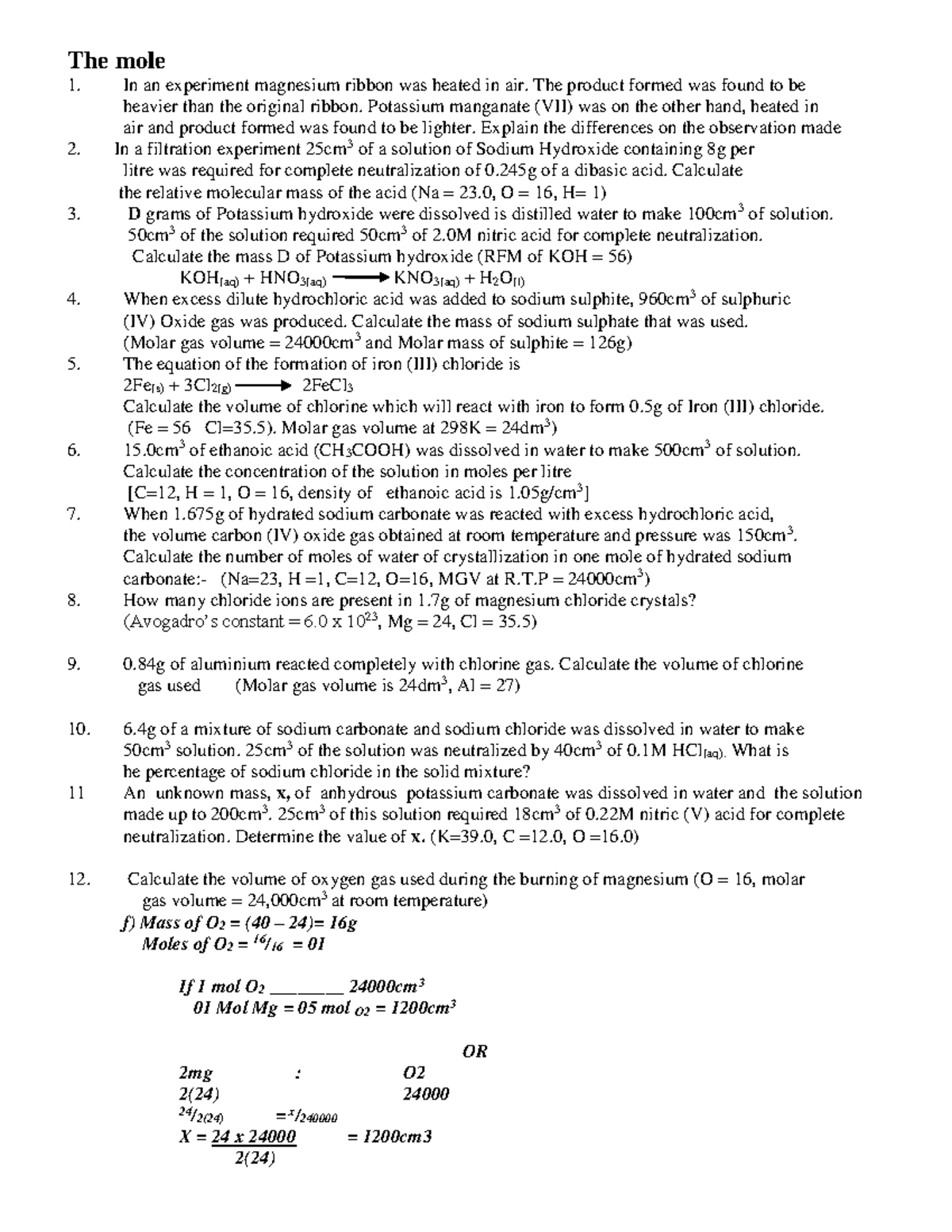 FORM 3 CHEM-The mole Q - Summary Juridical Interpretation - The mole In ...
