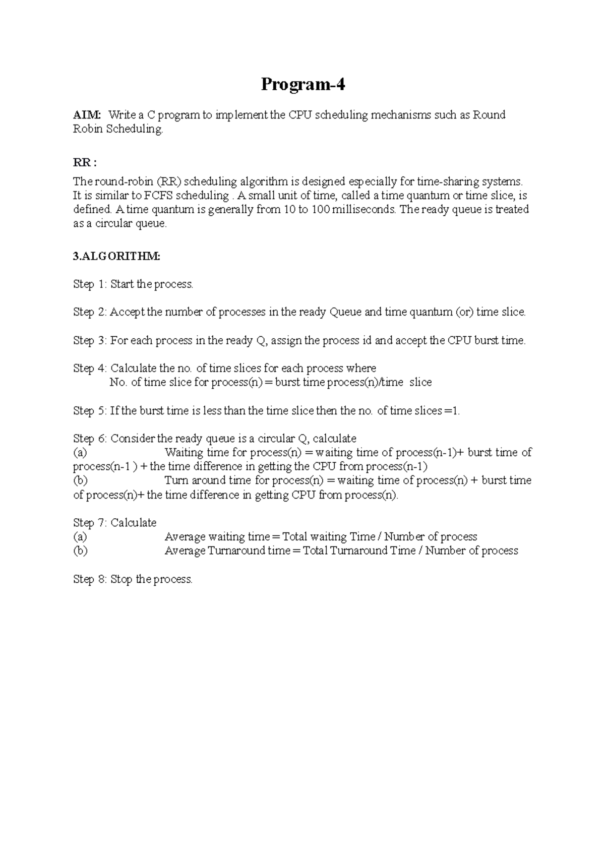 CS-405-LM - EXP4 - OPERATING SYSTEM - Program- AIM: Write a C program to implement the CPU - Studocu