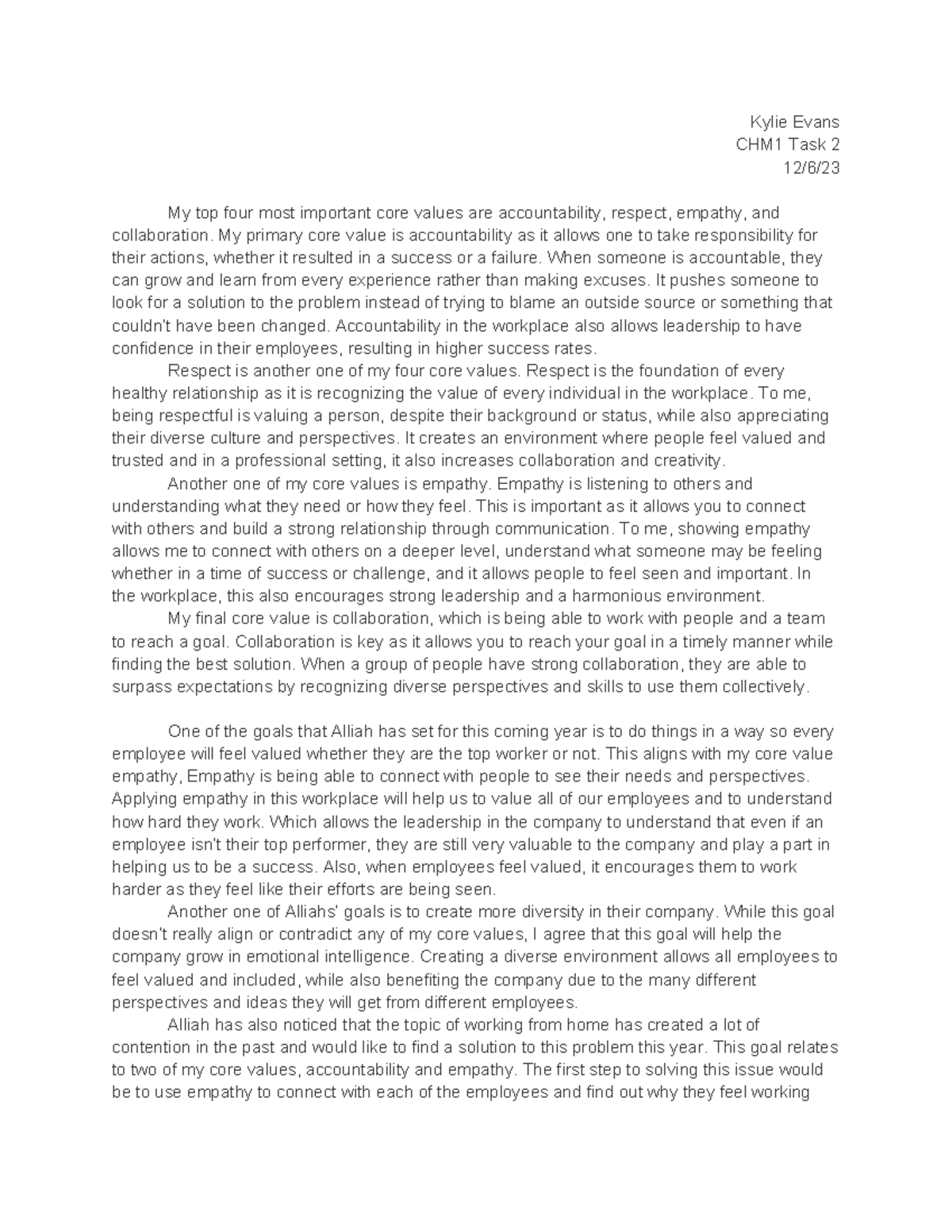 Emotional and Cultural Intelligence - Task 2 - Kylie Evans CHM1 Task 2 ...
