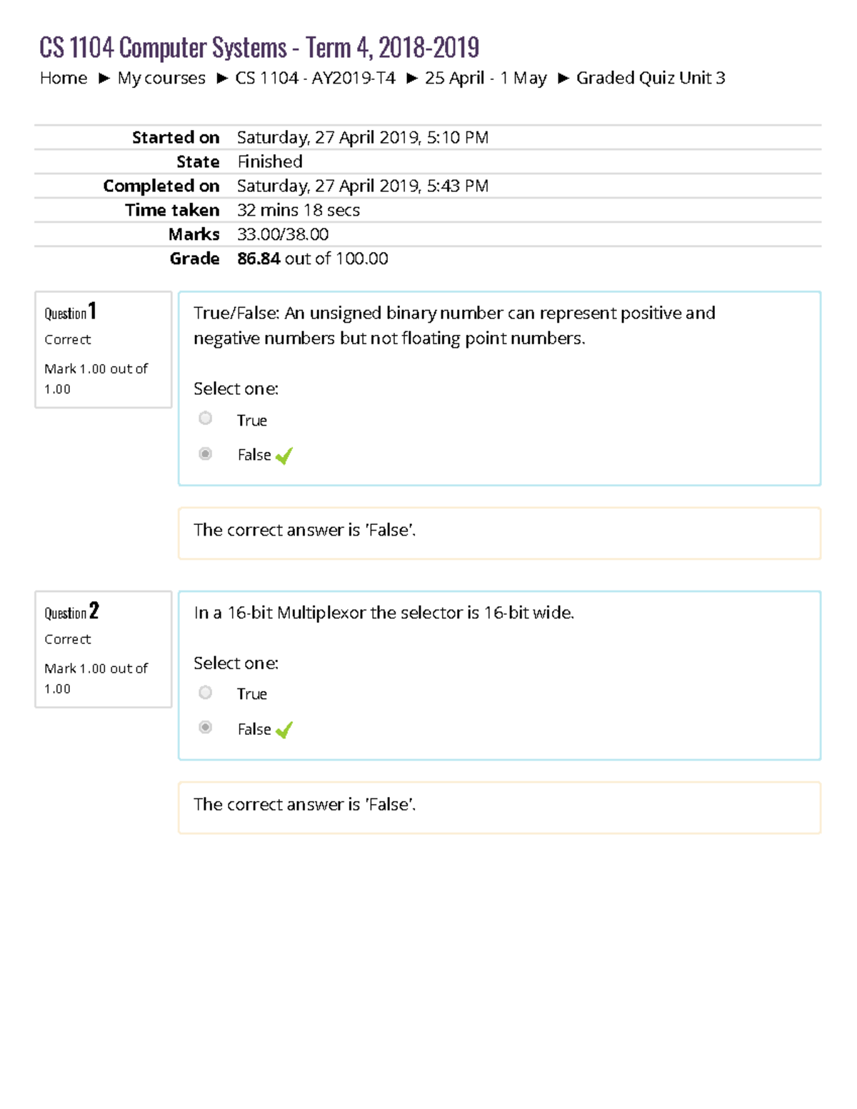 Cs 1104 Graded Quiz Unit 3 Home My Courses Cs 1104 Ay2019 T4 25 April 1 May Graded Quiz