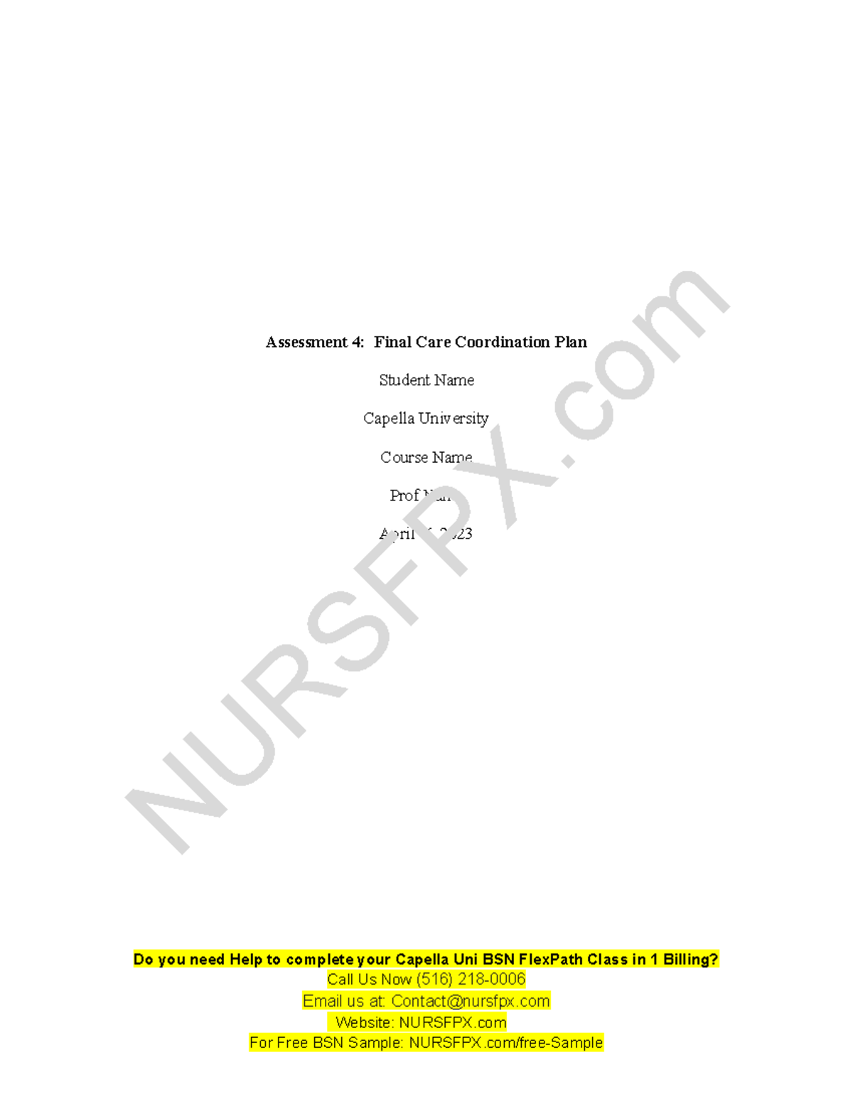 Nurs fpx 4050 assessment 4 final care coordination plan - Assessment 4 ...