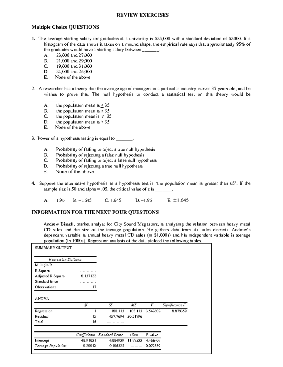 Sample/practice exam 2010, questions and answers - review exercises ...