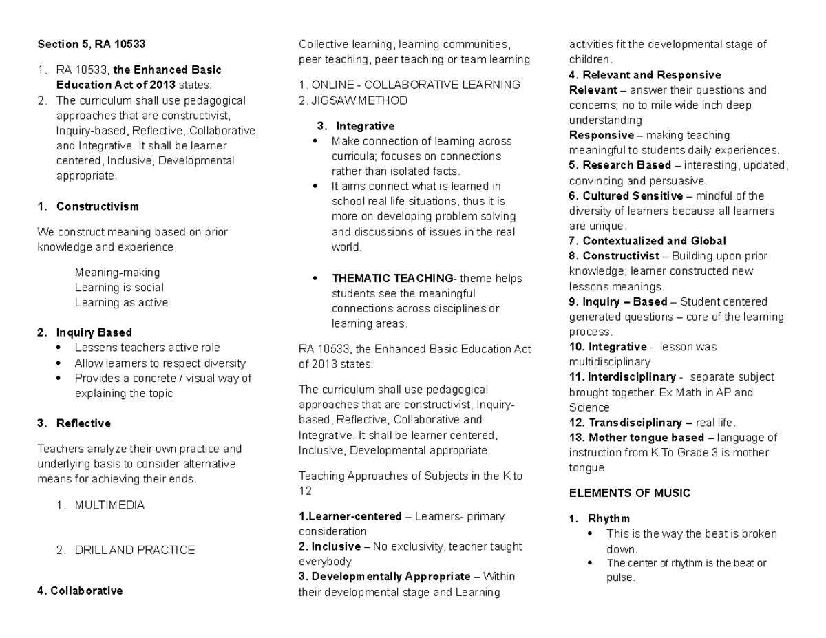 Share Music Reviewer - Section 5, RA 10533 1. RA 10533, the Enhanced ...