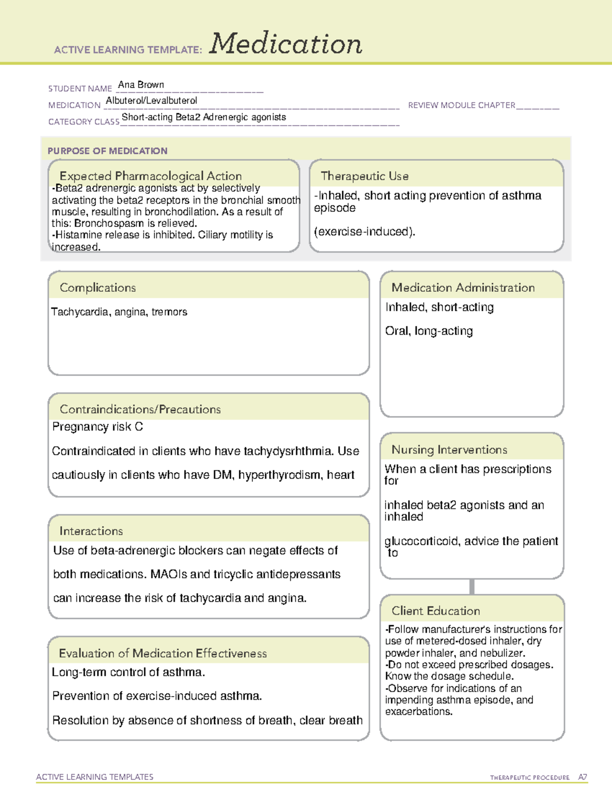 Medication to Prevent Exercise-Induced Bronchospasm - ACTIVE LEARNING ...