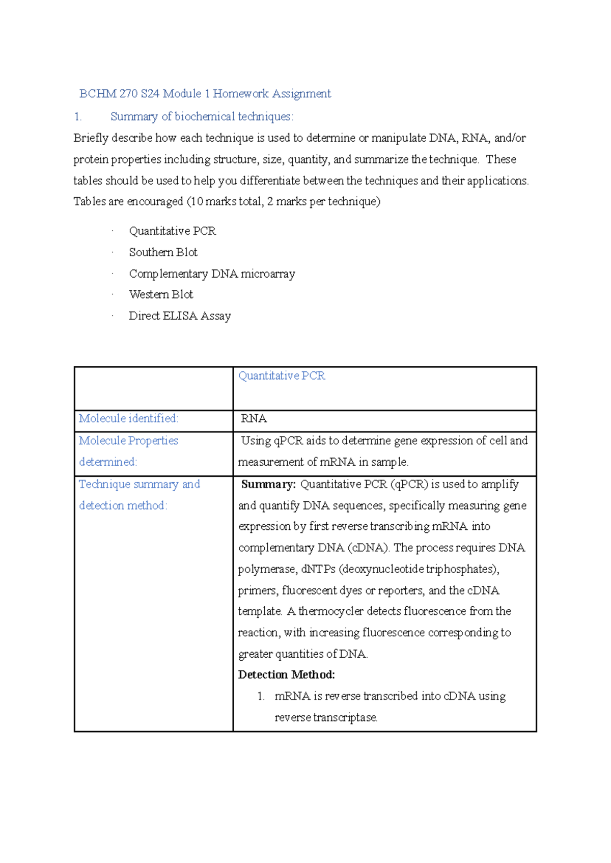 BCHM 270 S24 Module 1 Homework Assignment - BCHM 270 S24 Module 1 ...