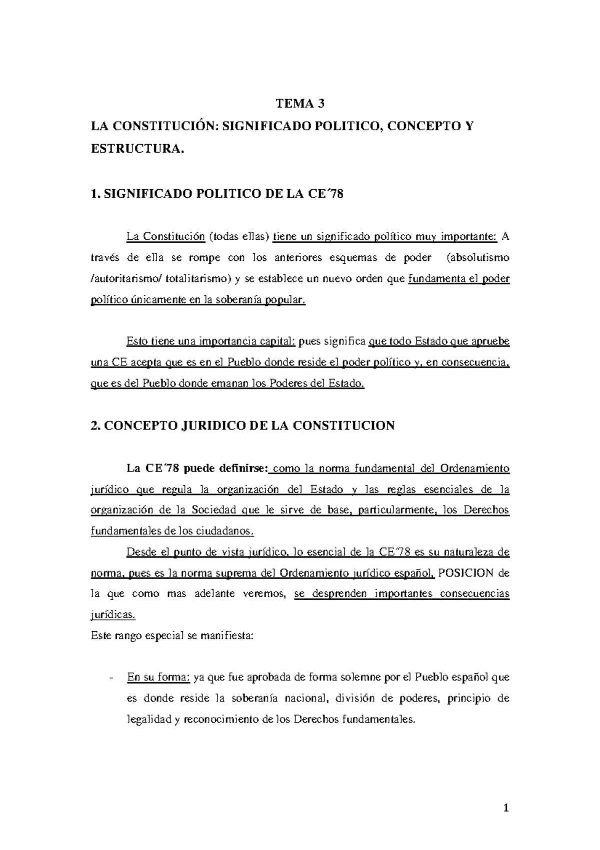 Tema 3. La Constitución - TEMA 3 LA CONSTITUCIÓN: SIGNIFICADO POLITICO ...