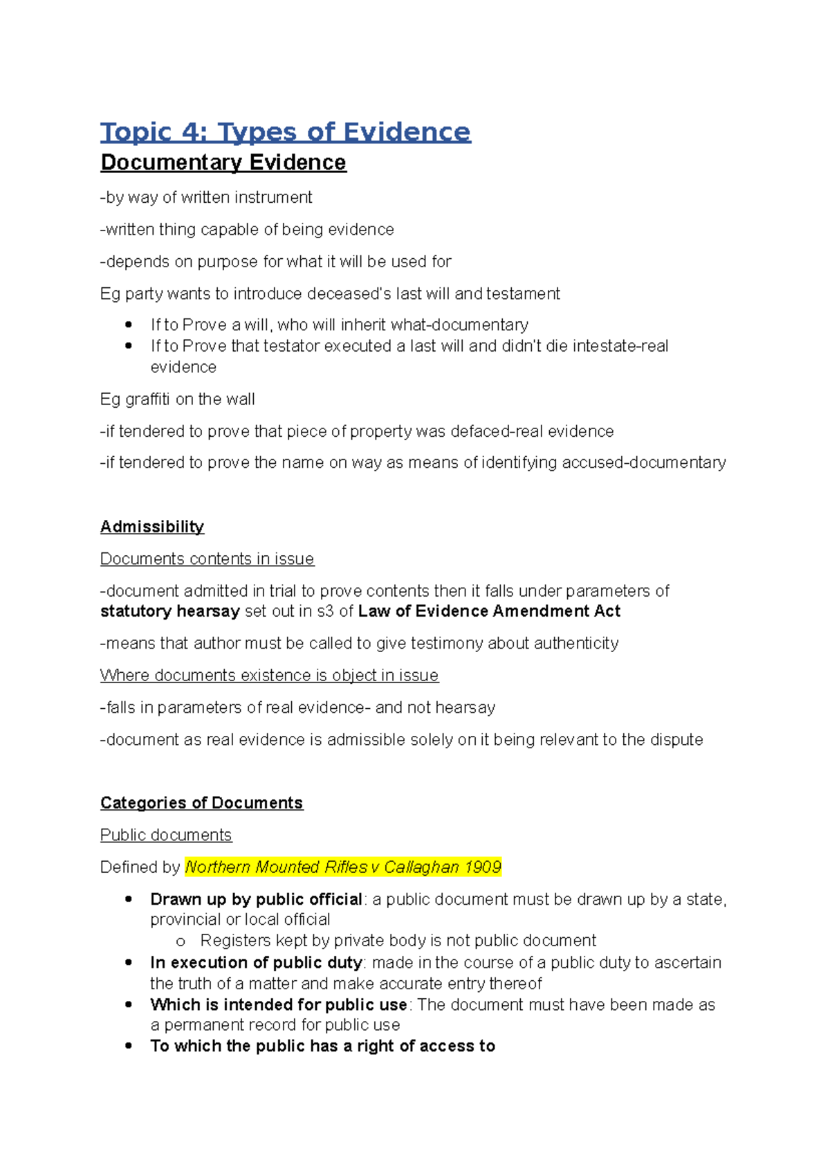 Types of Evidence - Split into sections and based on textbook as well ...