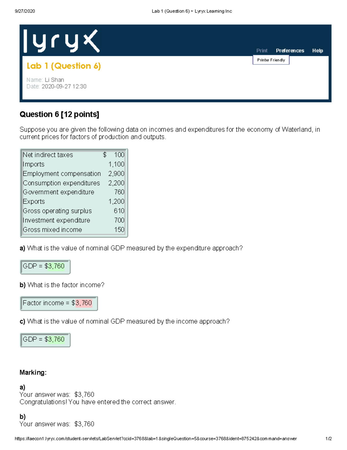 Lab 1-6 assignment 1 question 6 - 9/27/2020 Lab 1 (Question 6) ~ Lyryx Learning Inc - Studocu
