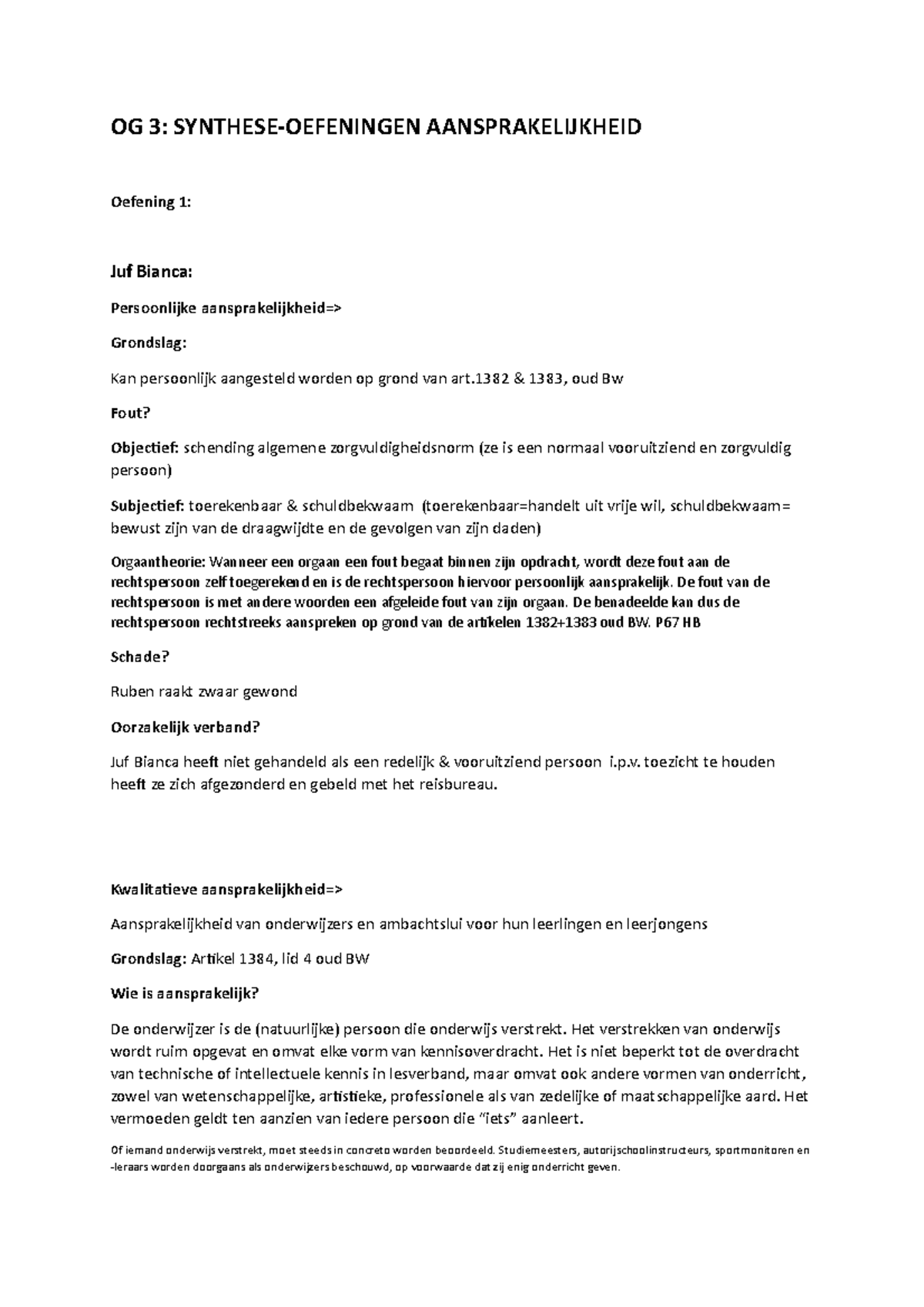 Verbintenissen OG 3 2023 - OG 3: SYNTHESE-OEFENINGEN AANSPRAKELIJKHEID ...