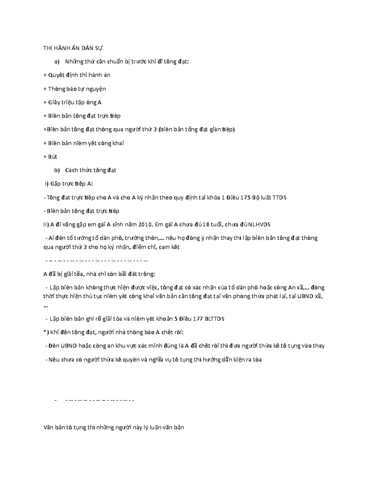 Beiu 16-8 - 23123 - THI HÀNH ÁN DÂN SỰ a) Nh ng th cầần chu n b tr c khi đi tốống đ t:ữứẩịướạ ...