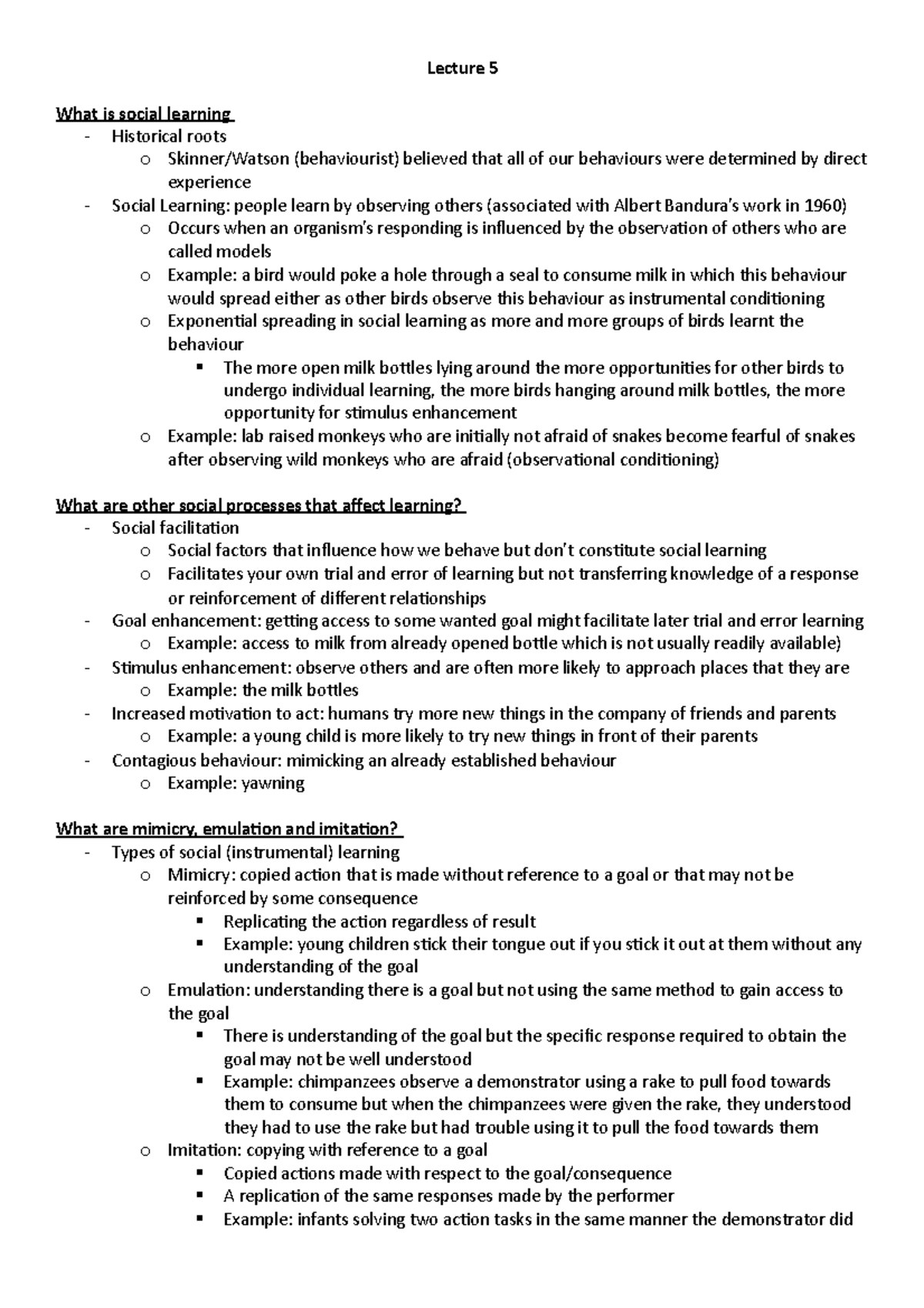 PSYC1002 Lecture 5 - Social Learning (taught by Ben Colagiuri ...