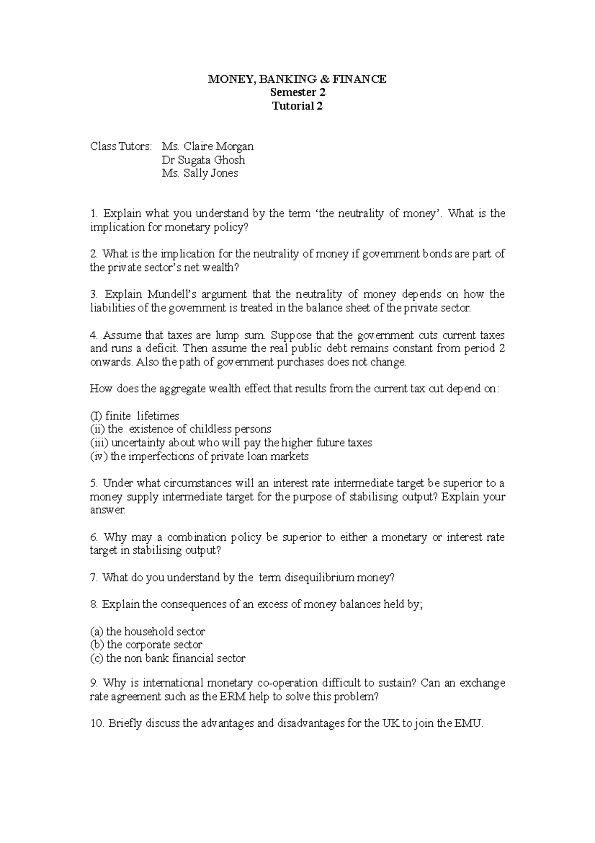 MBF2 MONEY, BANKING & FINANCE - MONEY, BANKING & FINANCE Semester 2 ...