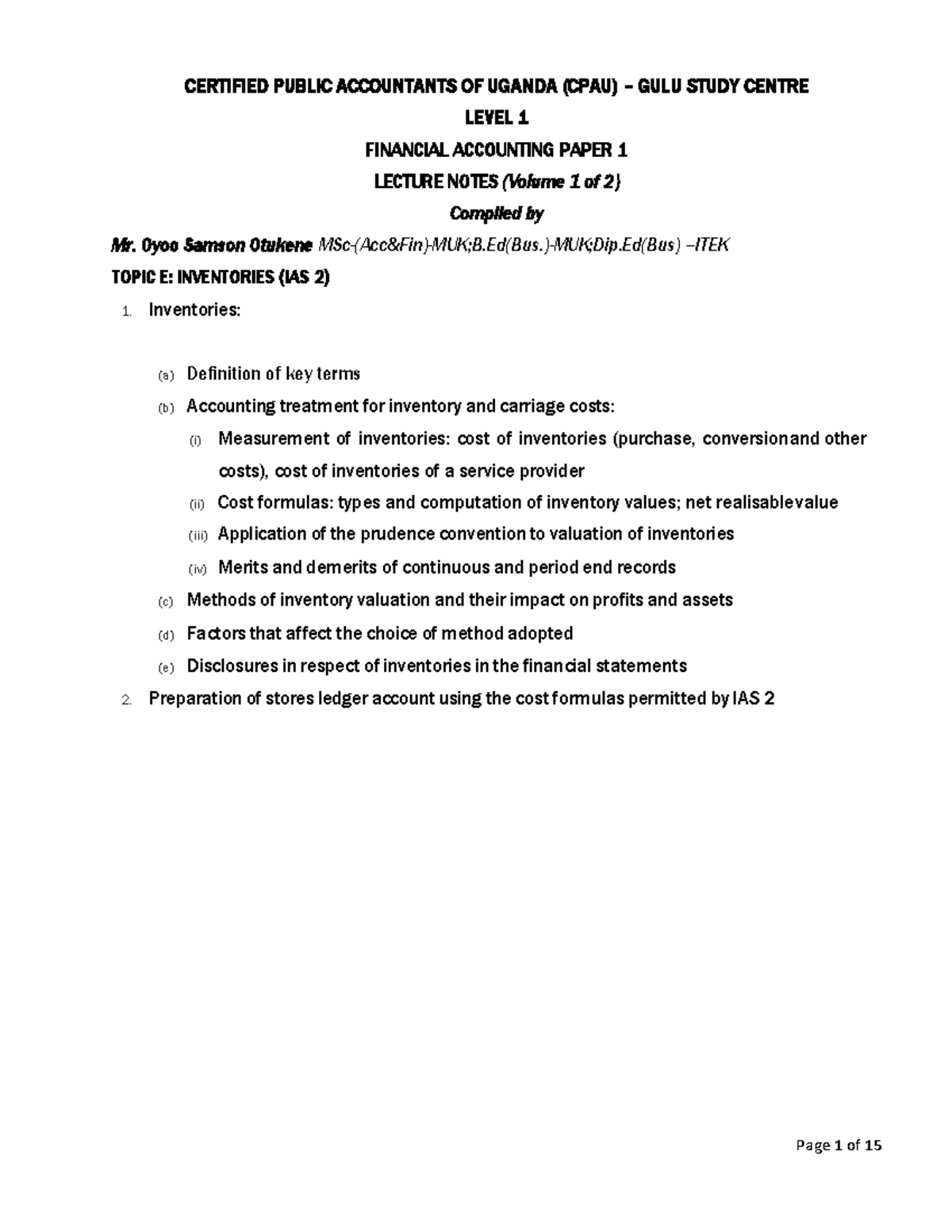CPA 1 Lecture Notes ON Inventories (IAS2) - Volume 1 - CERTIFIED PUBLIC ...