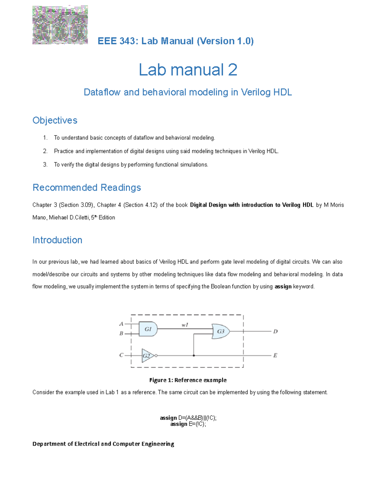 Lab manual 2 - To understand basic concepts of dataflow and behavioral modeling. 2. Practice and ...