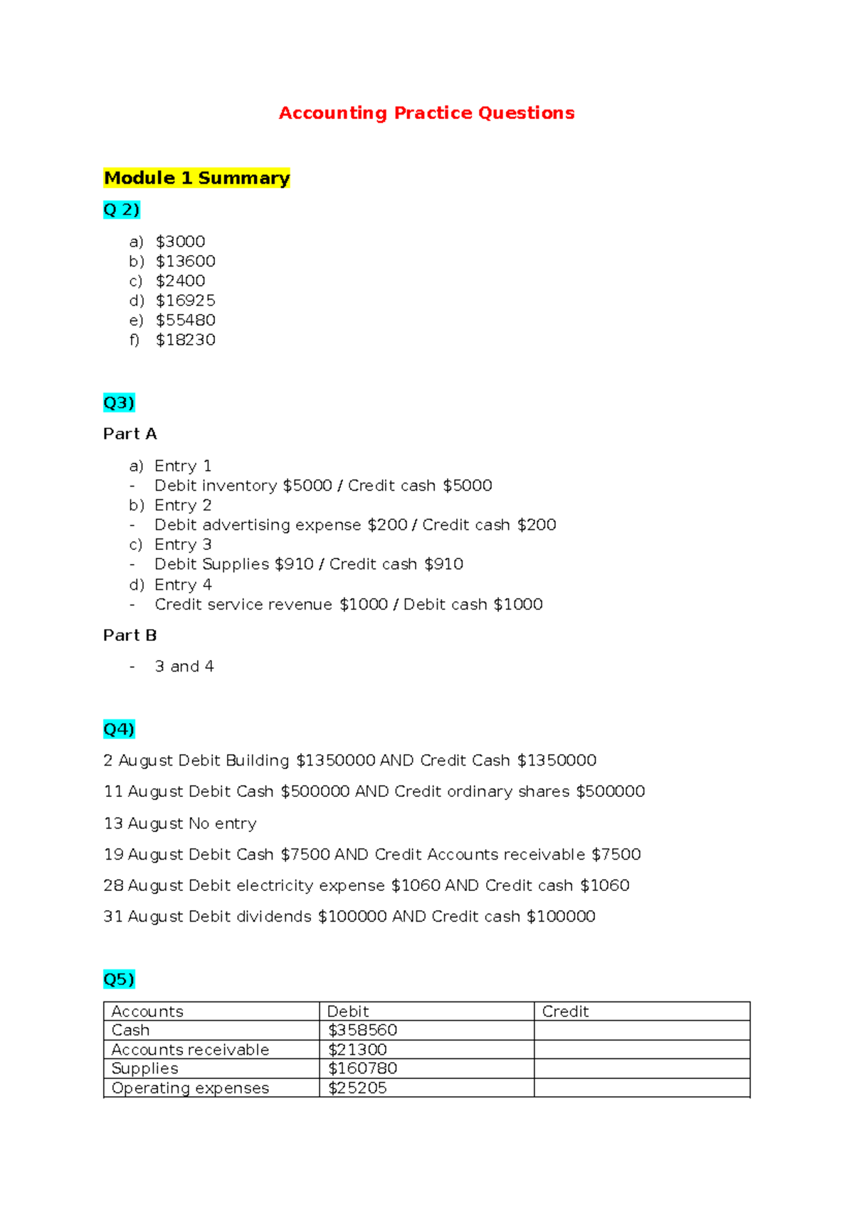 Accounting Practice Questions Exam - Accounting Practice Questions ...