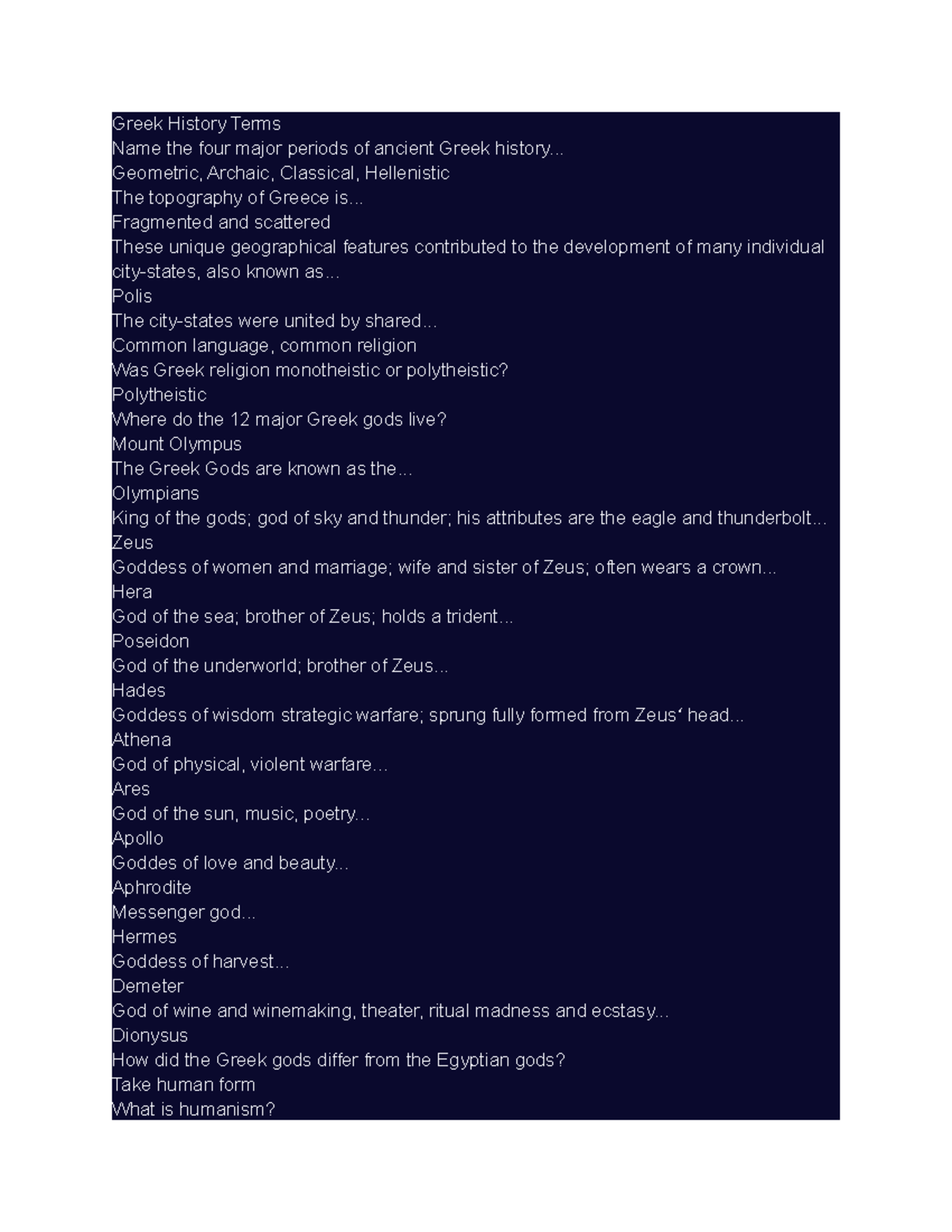 Greek History Terms - Greek History Terms Name the four major periods ...