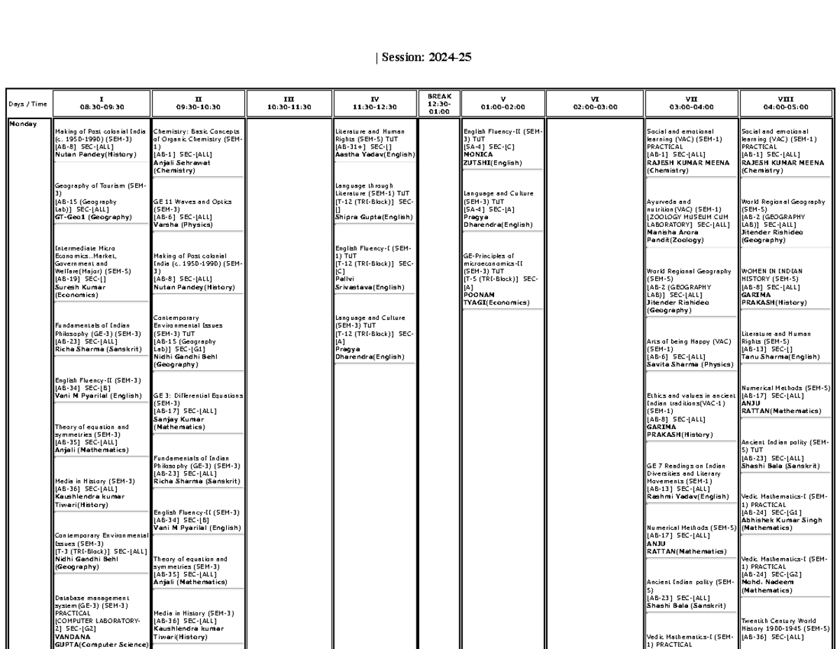 GE TT - generic elective TT du 2024-2025 - | Session: 2024- Days / Time ...