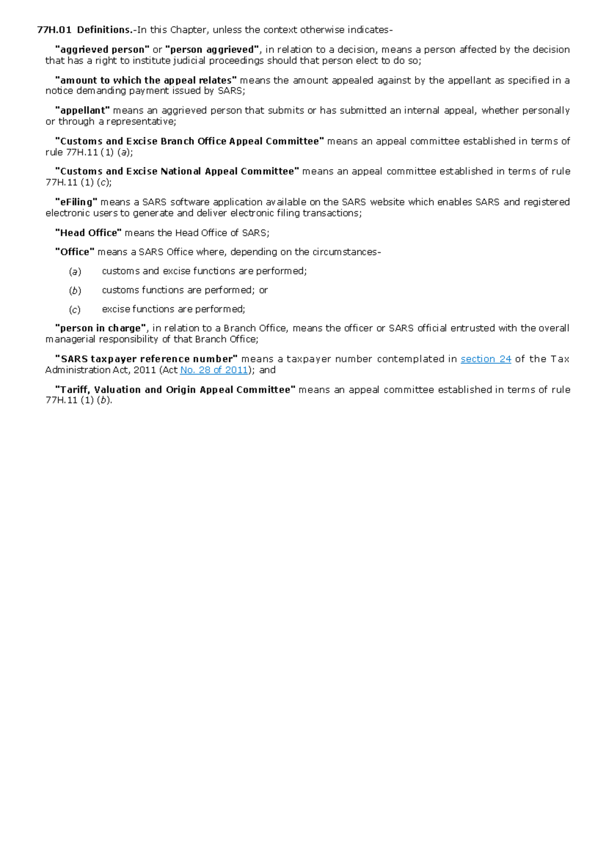 Customs and Excise Act, No. 91 of 1964 - 77H Definitions this Chapter ...