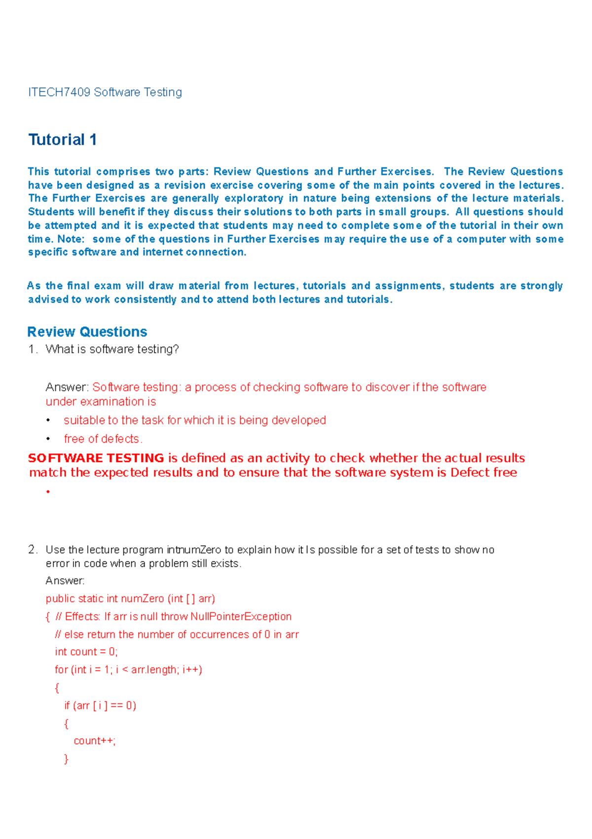 ITECH7409 Tutorials 01 lab 1 - ITECH7409 Software Testing Tutorial 1 ...