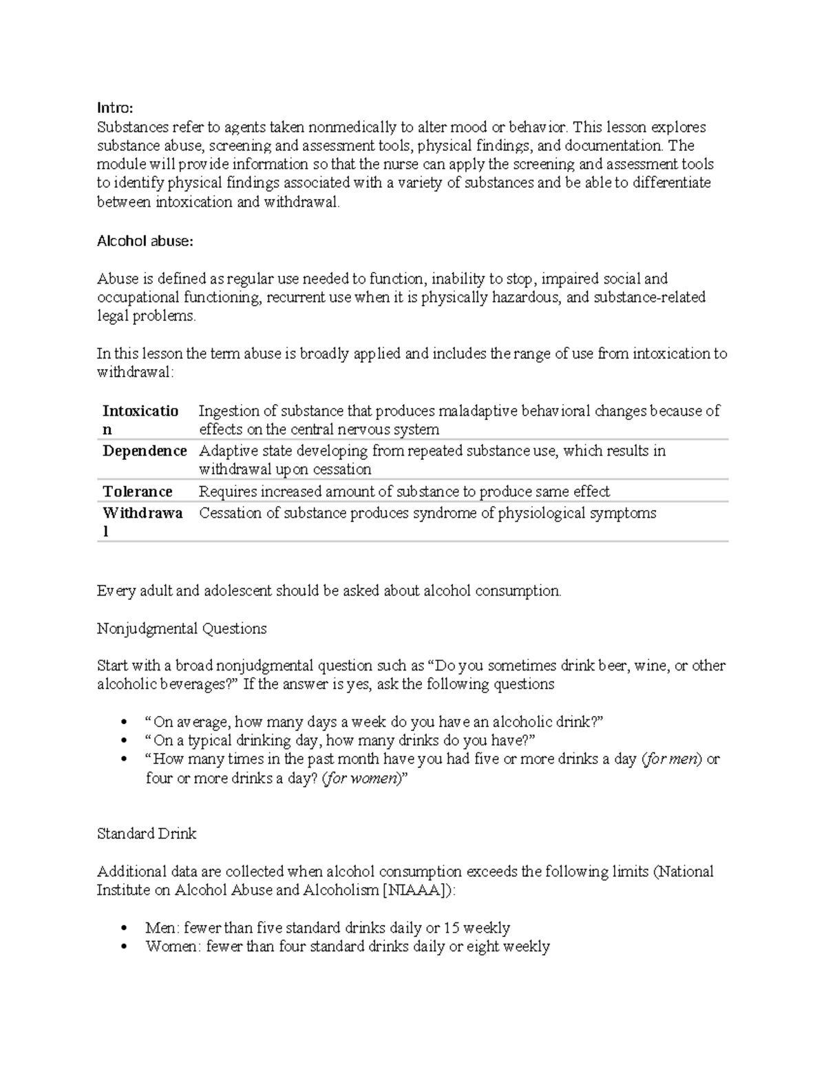 Assessment related to substance abuse - Intro: Substances refer to ...