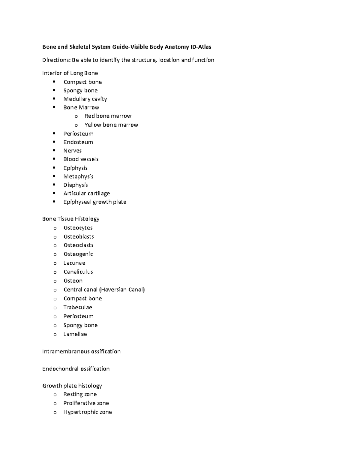 Bone and Skeletal System Guide - Bone and Skeletal System Guide-Visible ...