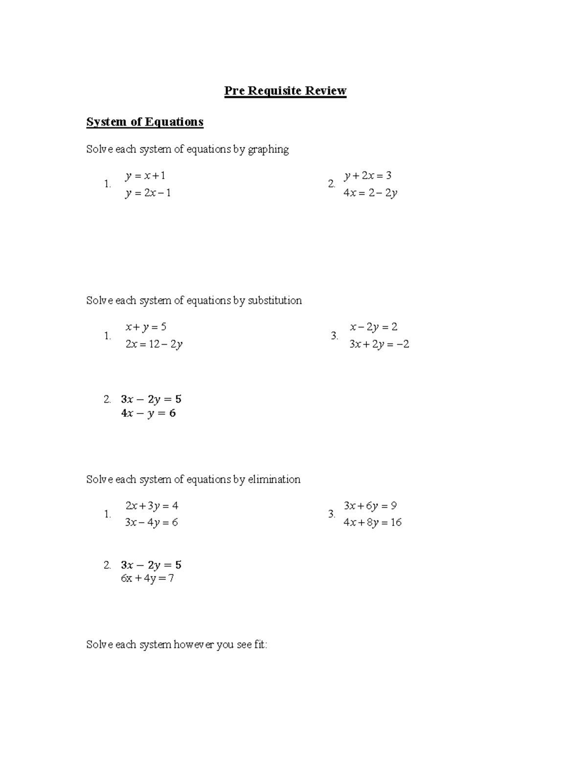 Math 106 Pre Requisite Review - Pre Requisite Review System of ...