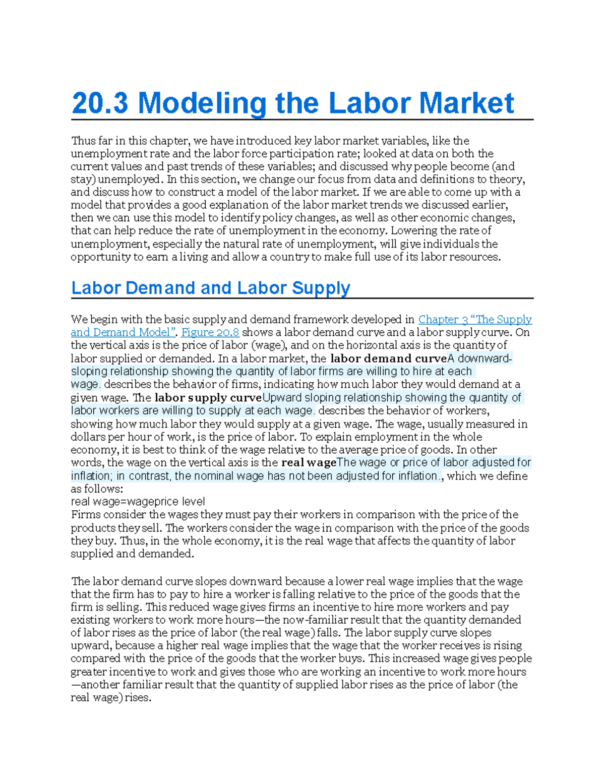 20.3 Modeling the Labor Market - 20 Modeling the Labor Market Thus far ...