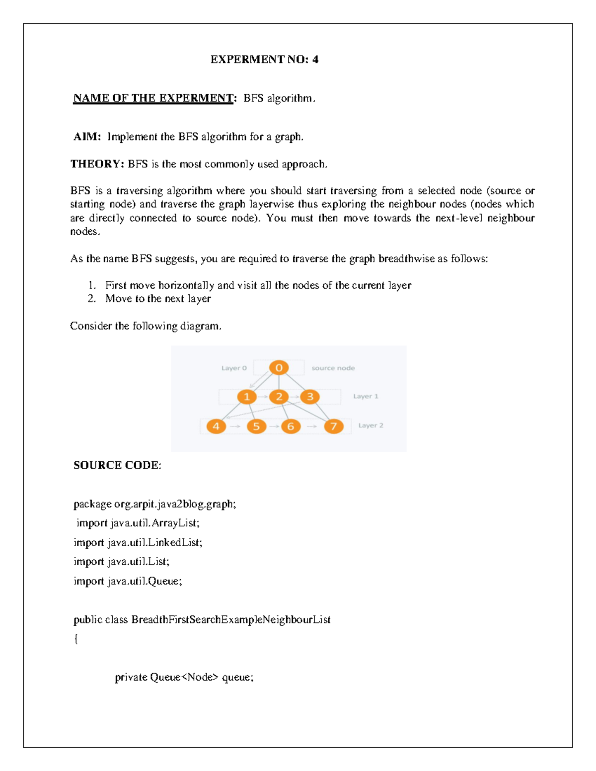 DFS and BFS implemnet - EXPERMENT NO: 4 NAME OF THE EXPERMENT: BFS ...
