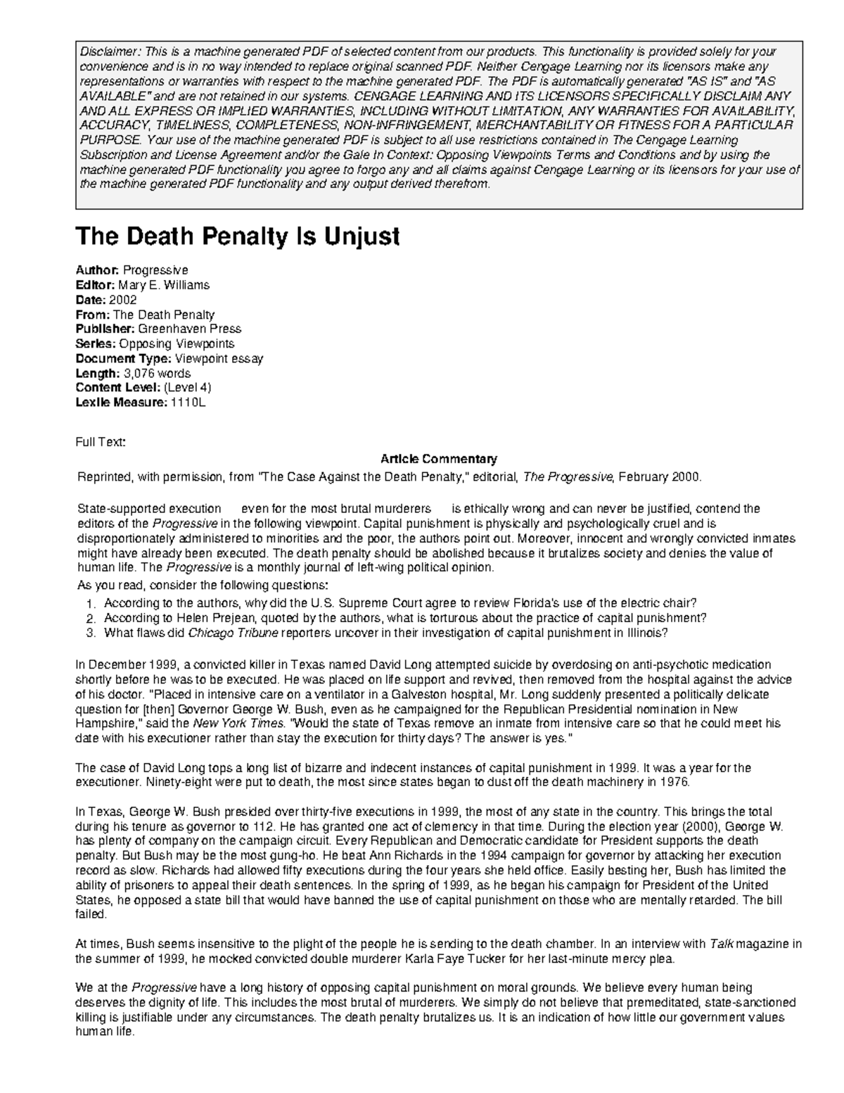 The Death Penalty Is Unjust - Disclaimer: This is a machine generated ...