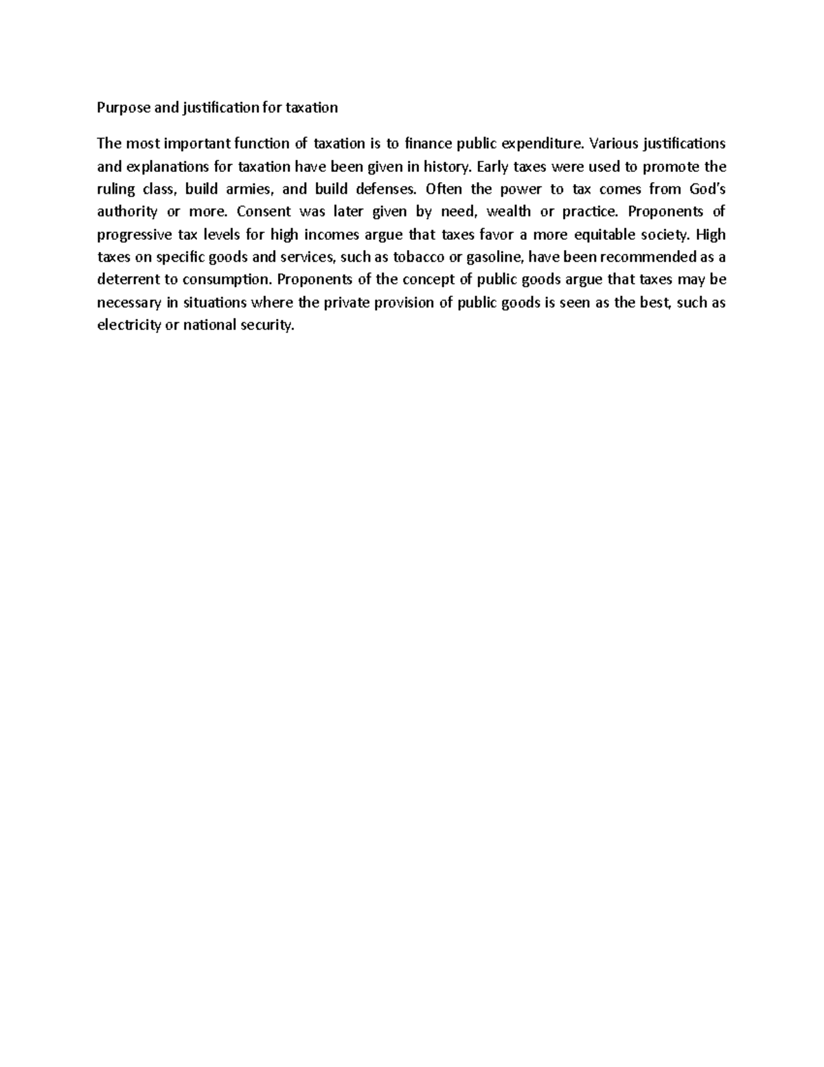 2 - Definition of Taxation - Purpose and justification for taxation The ...