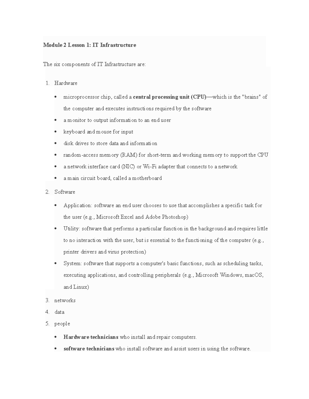 D075 IT Essential Notes - Module 2 Lesson 1: IT Infrastructure The six ...