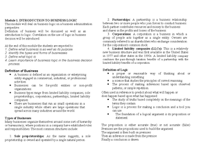 Module 2 Business Logic - MODULE 2. BUSINESS MODEL Learning Objectives ...