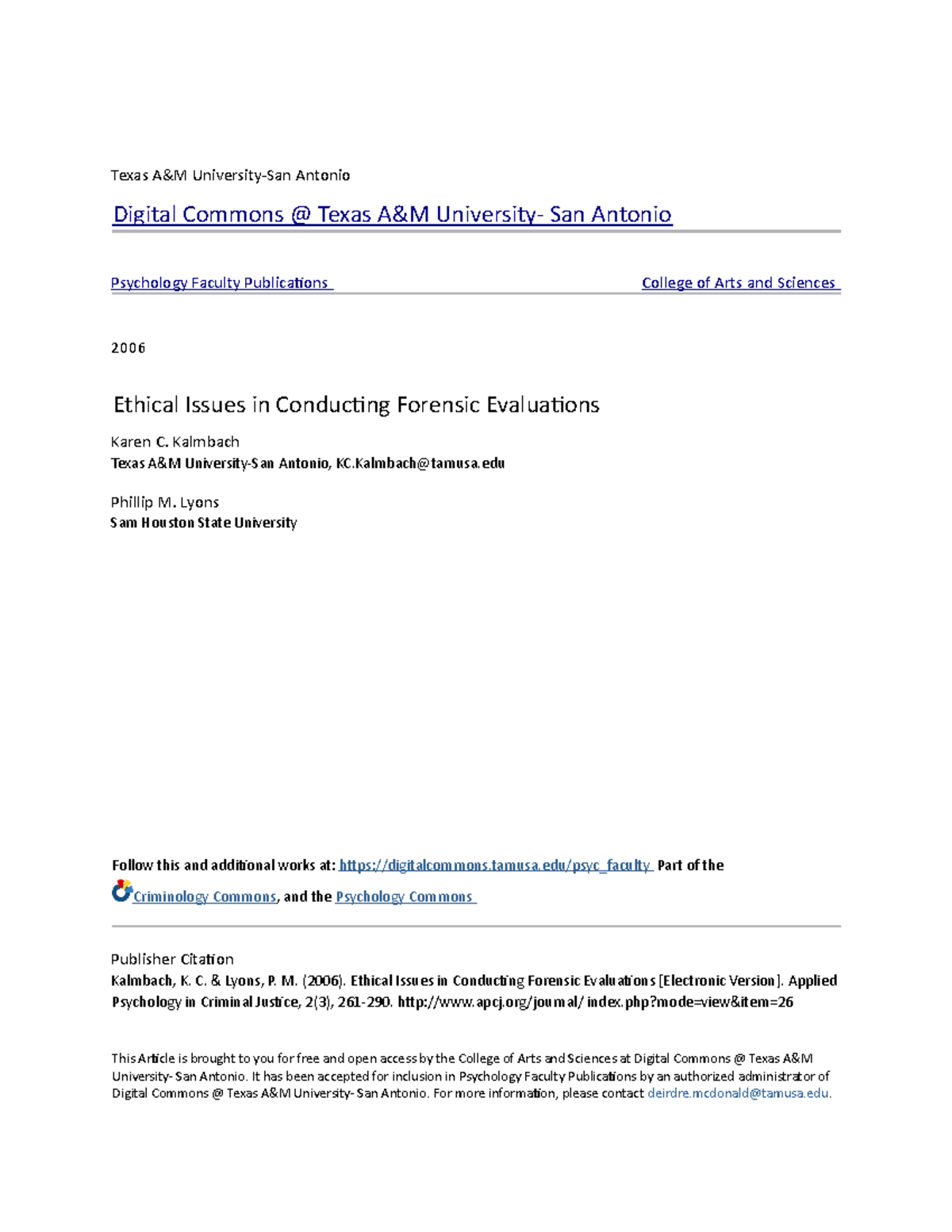 Ethical Issues in Conducting Forensic Evaluations - Texas A&M ...