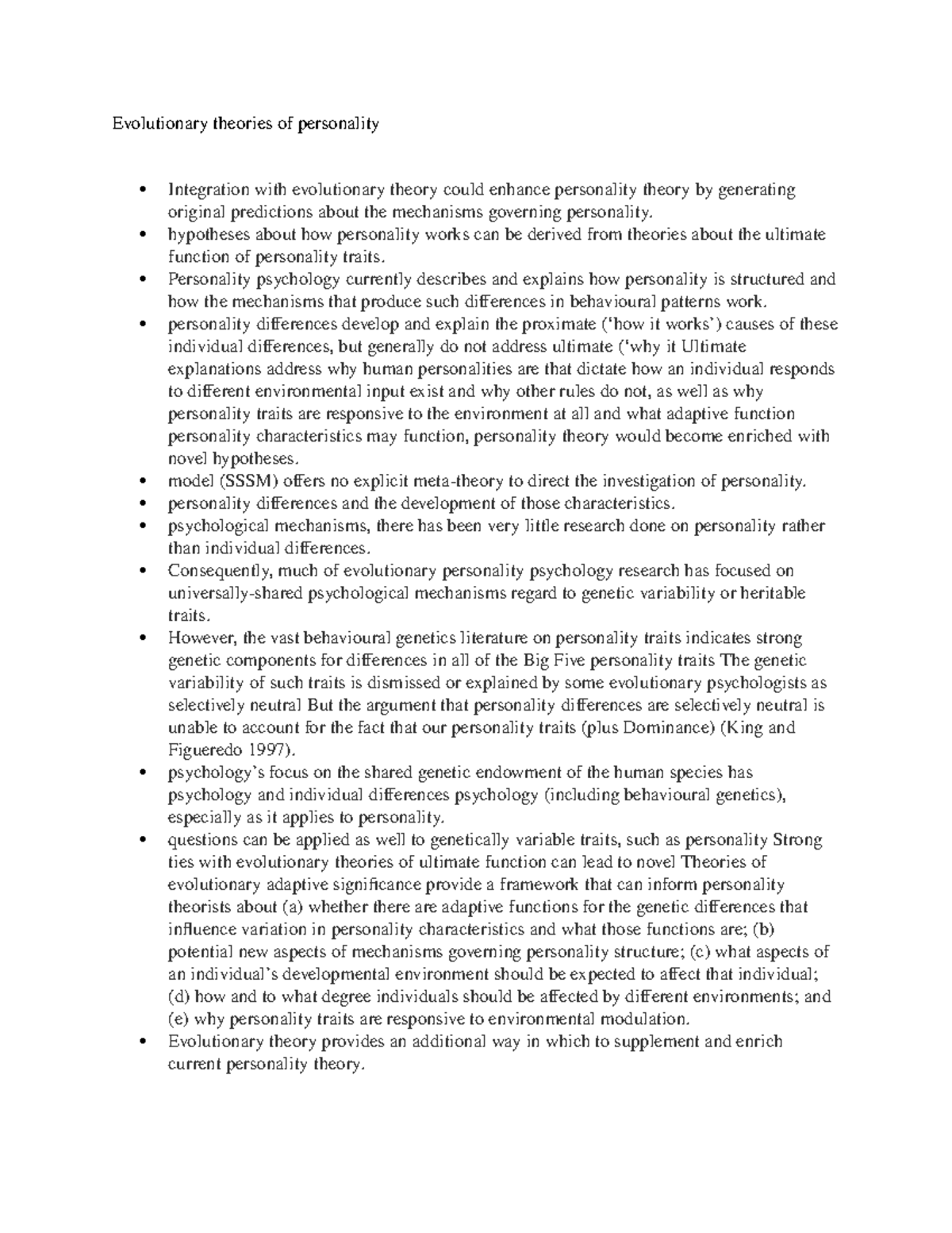 Evolutionary theories of personality - hypotheses about how personality ...