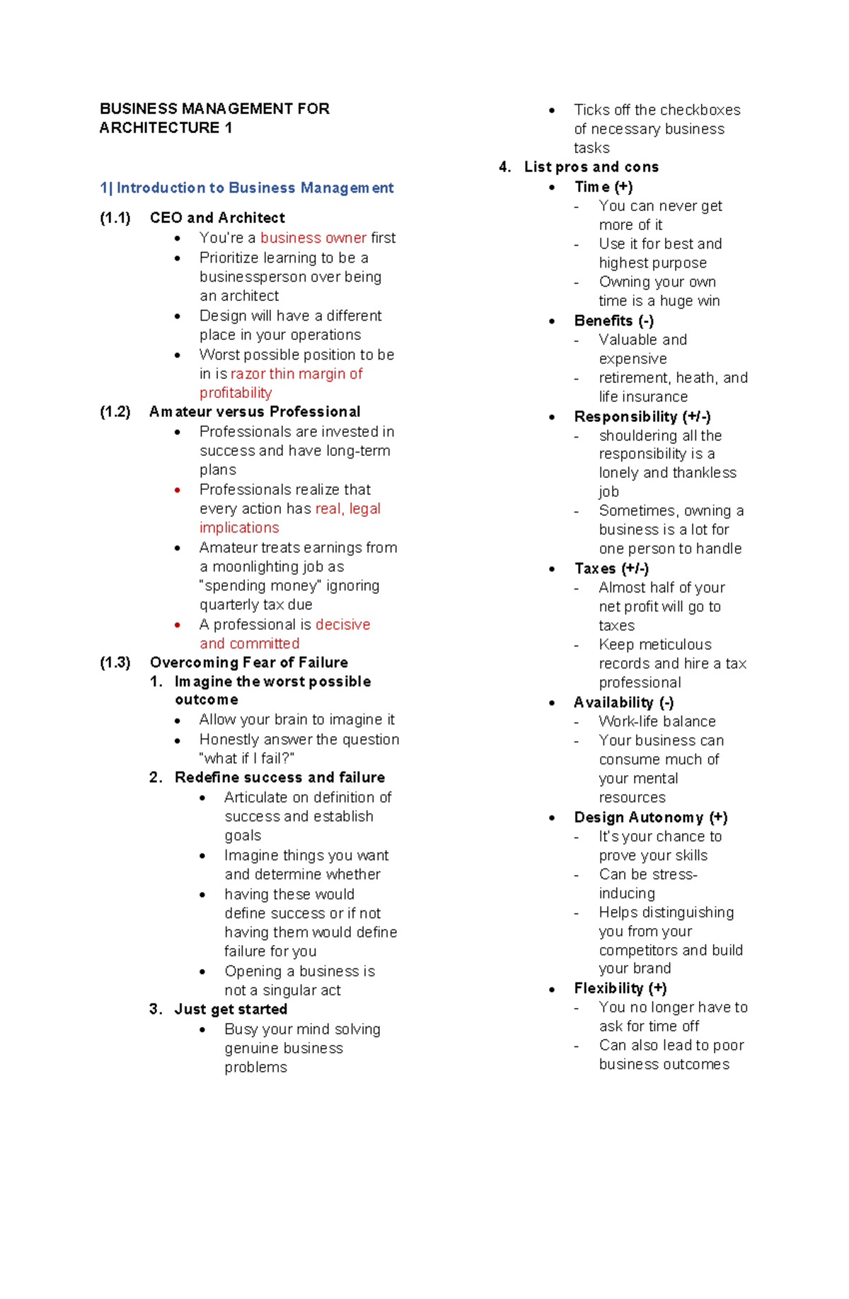 BM notes - BUSINESS MANAGEMENT FOR ARCHITECTURE 1 1| Introduction to ...