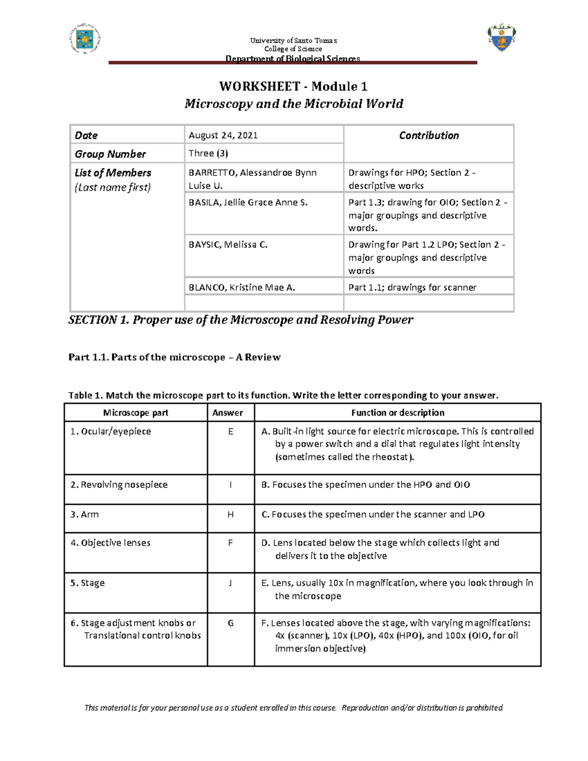 Exercise 1: Microscopy and the Microbial World - Department of ...