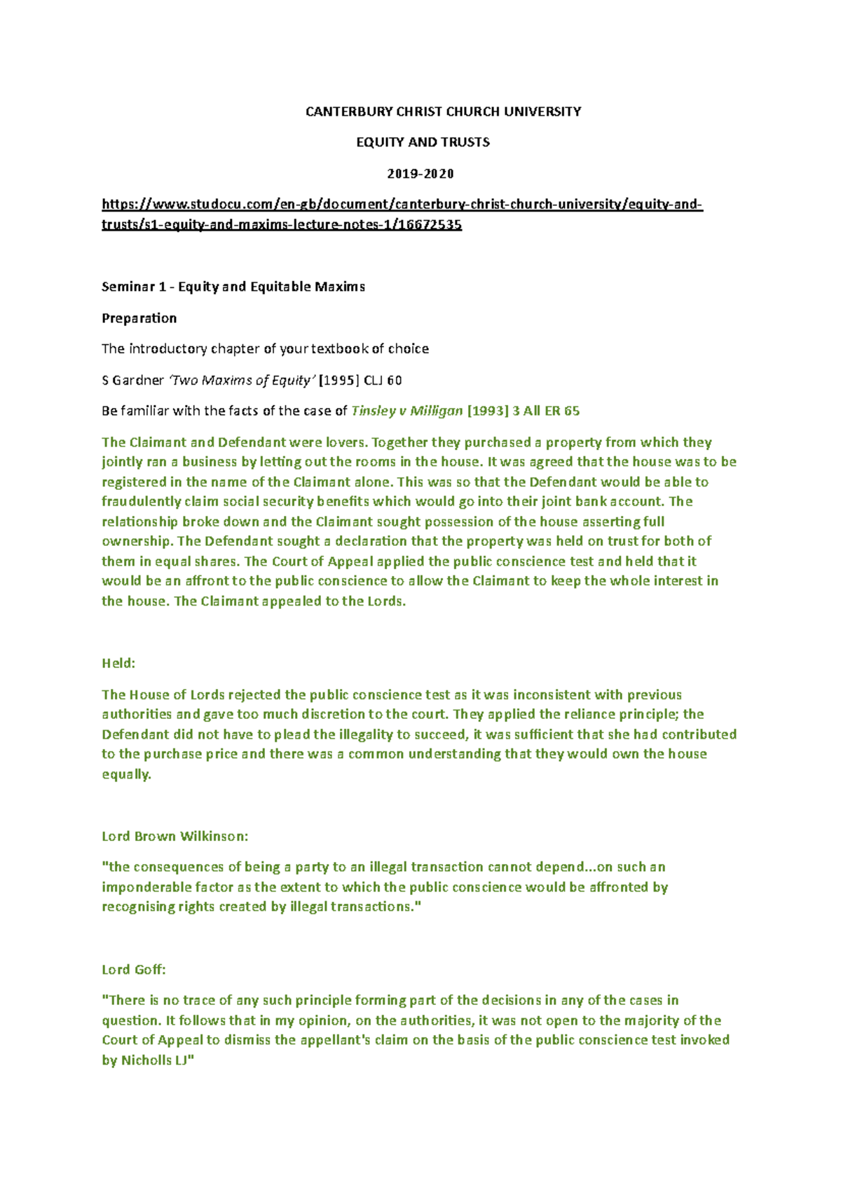 Equity Seminar 1 - CANTERBURY CHRIST CHURCH UNIVERSITY EQUITY AND ...