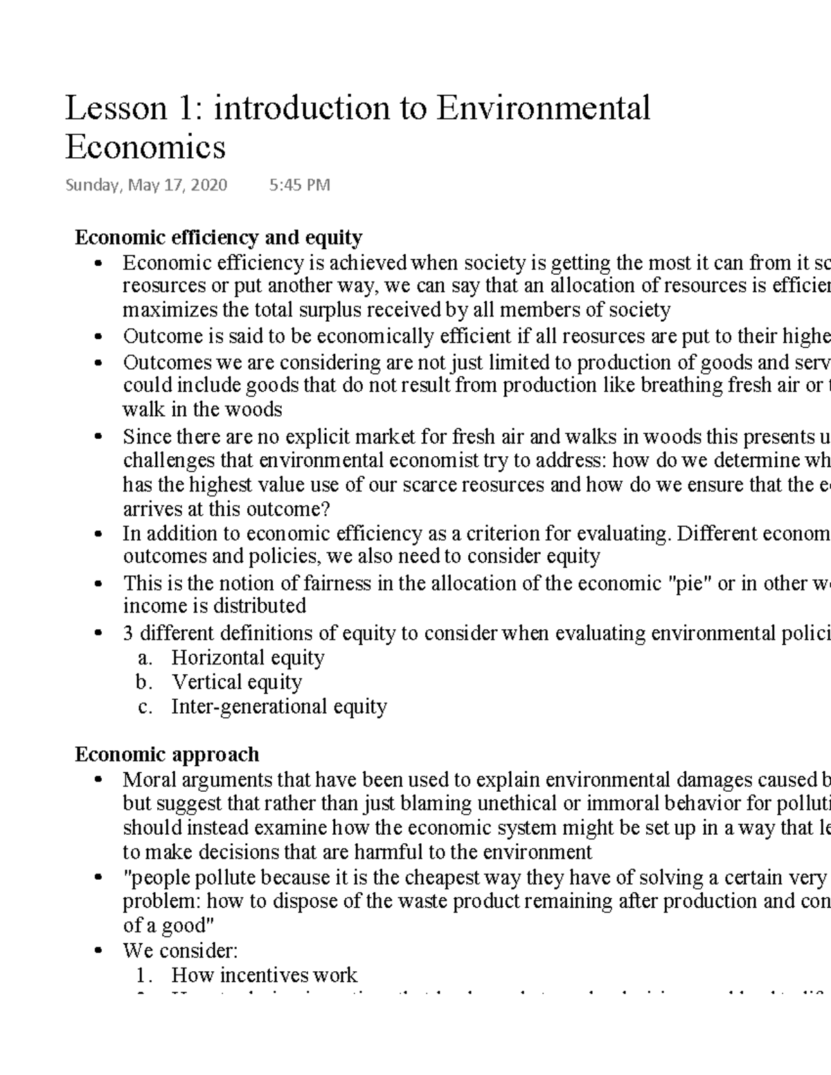 Lesson 1 introduction to Environmental Economics - Economic efficiency ...